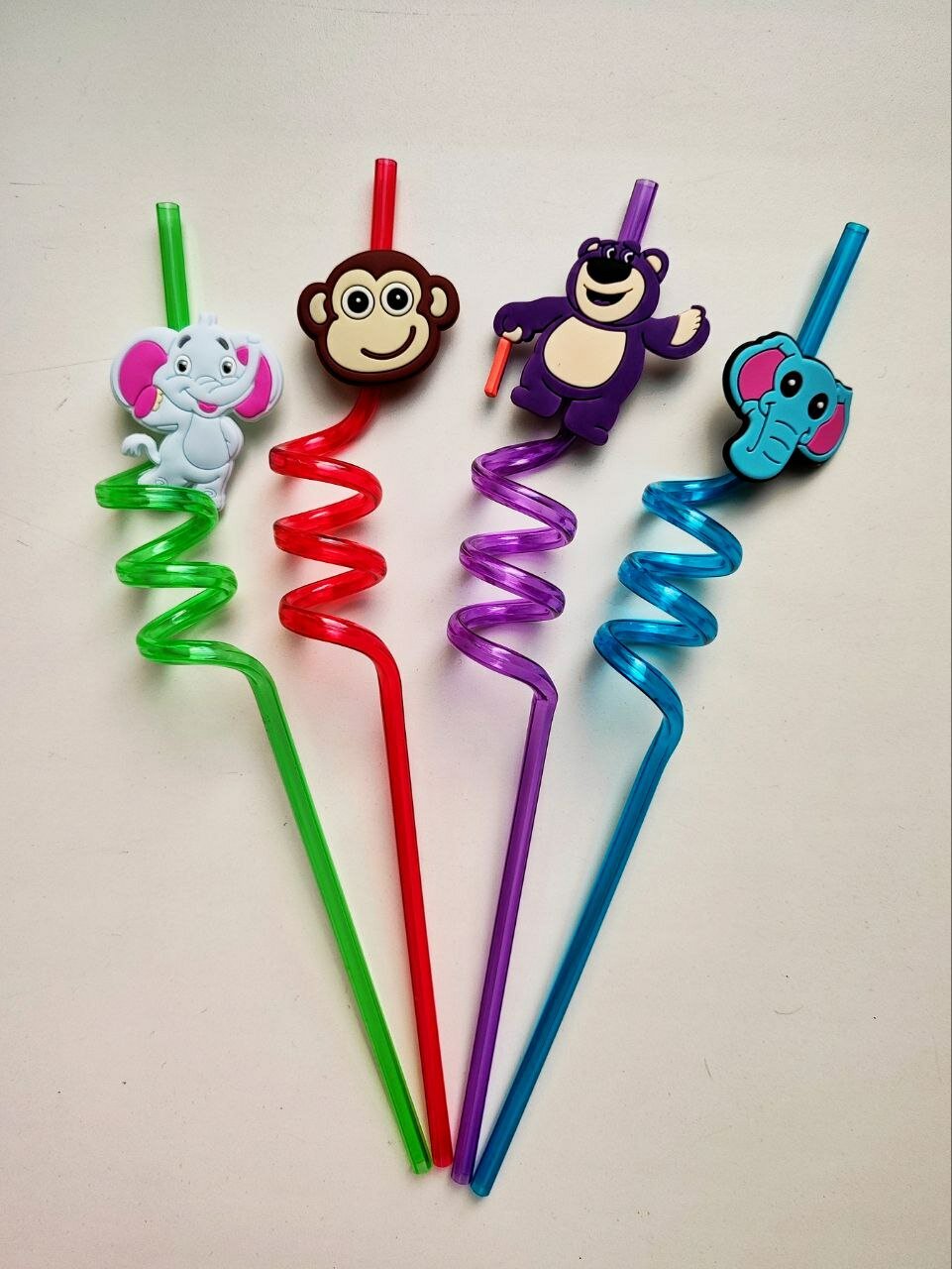 Набор трубочек для коктейлей и напитков. Слон. Разноцветные, 4 шт.