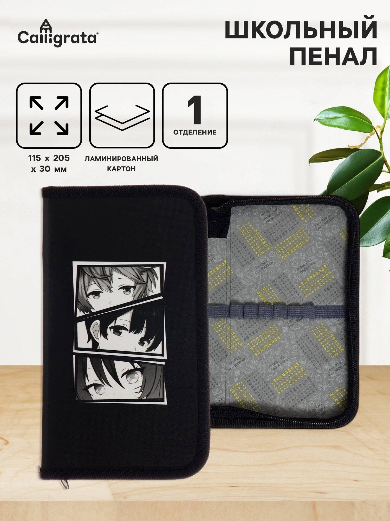 Пенал 1 секция, 115 × 205 × 30 мм, Calligrata «Аниме глаза», ламинированный картон