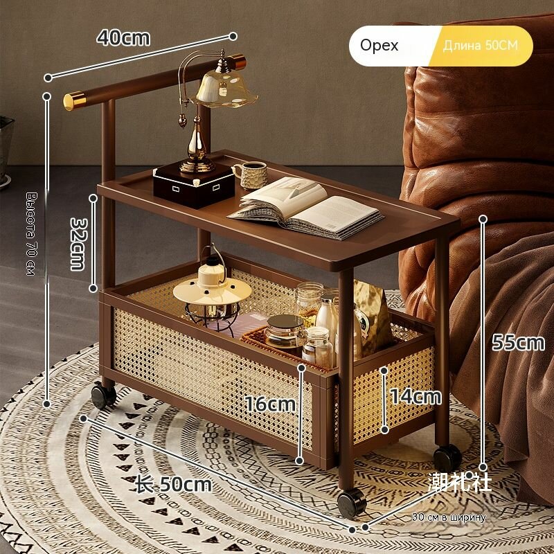 Мобильный столик в винтажном стиле: придиванный столик на колесиках из массива дуба, тележка для гостиной 405060 см (премиум-дизайн, сборка за 5 мин)