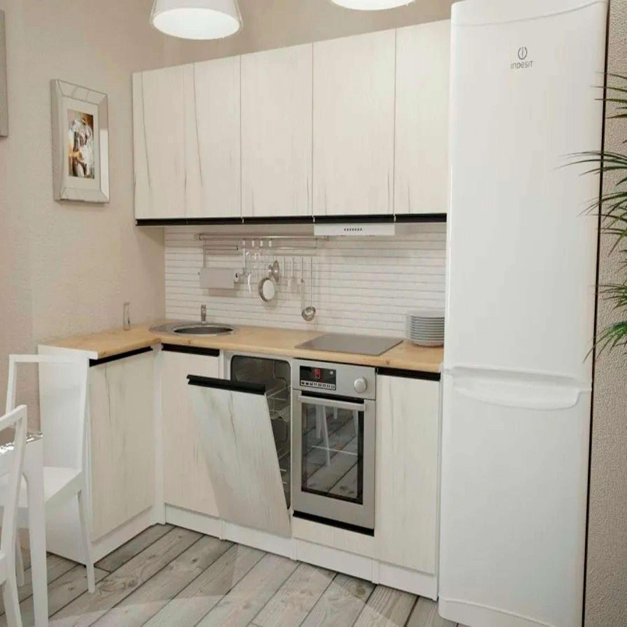 Кухонный гарнитур Амели прайм 400 1100*2000, Цвет Дуб грей, ширина 110 см * 200 см, с навесными шкафами, с выдвижными ящиками, с тумбой под мойку