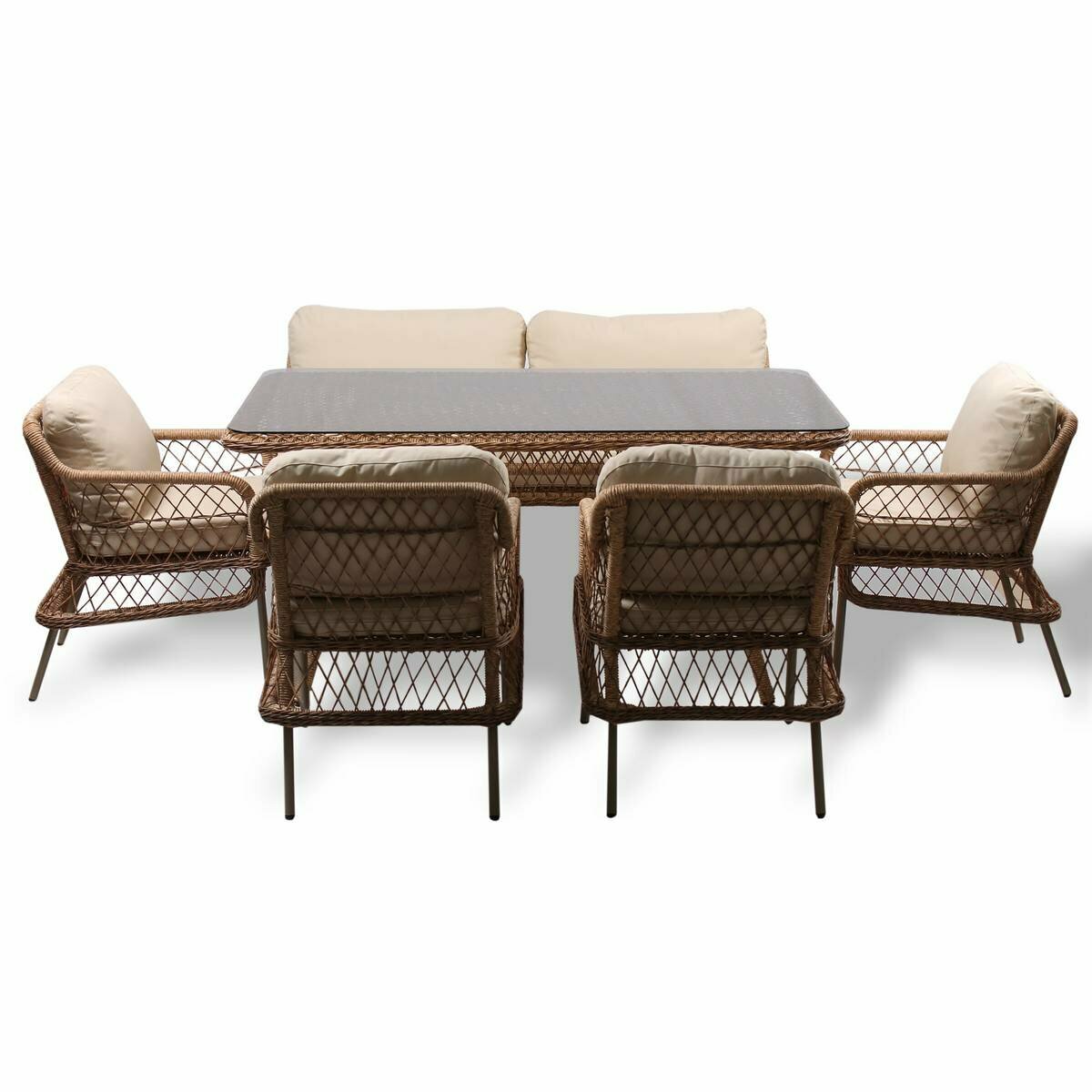 Обеденный комплект мебели Пуччини на 6-ть персон с креслами и диваном от Malacca из искусственного ротанга