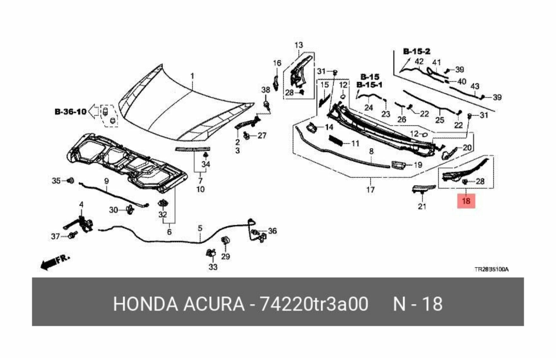 Обтекатель Надкапотный Левый(Honda 74220Tr3A00)