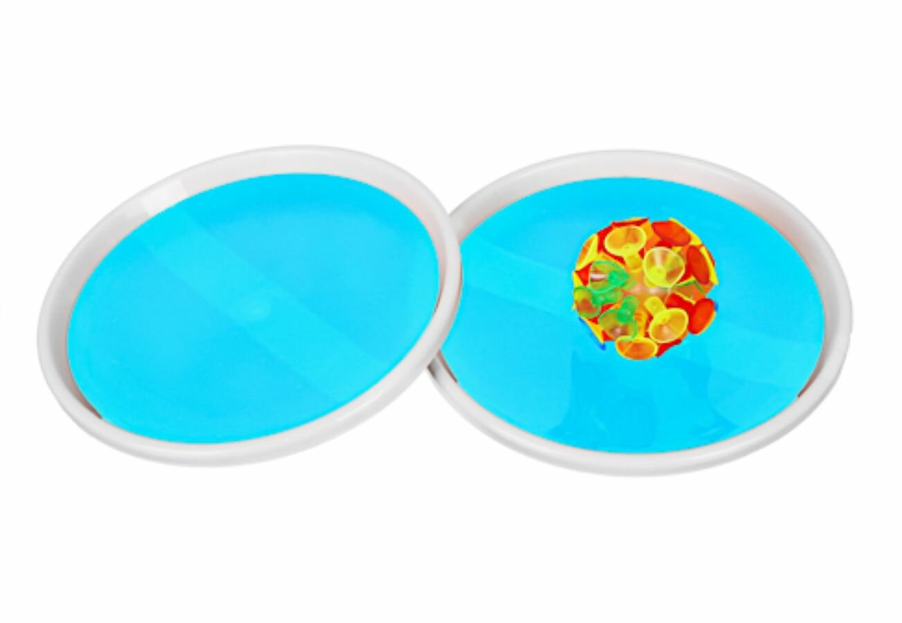 Игра Поймай мяч, 2 тарелки и мяч на присосках, голубой