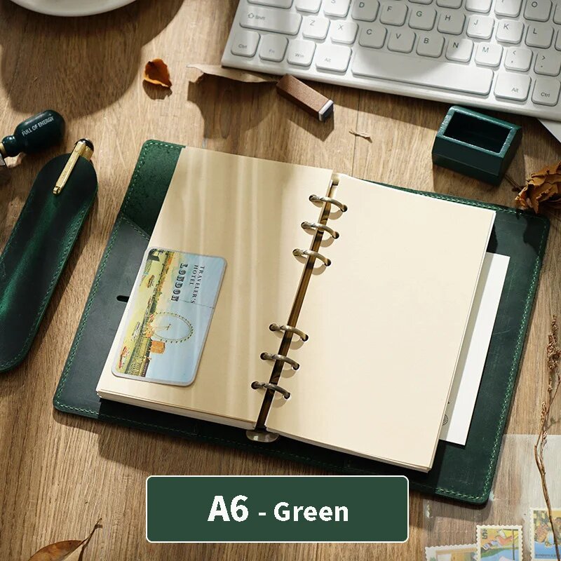 Кожаный блокнот A6 Green с линованной бумагой