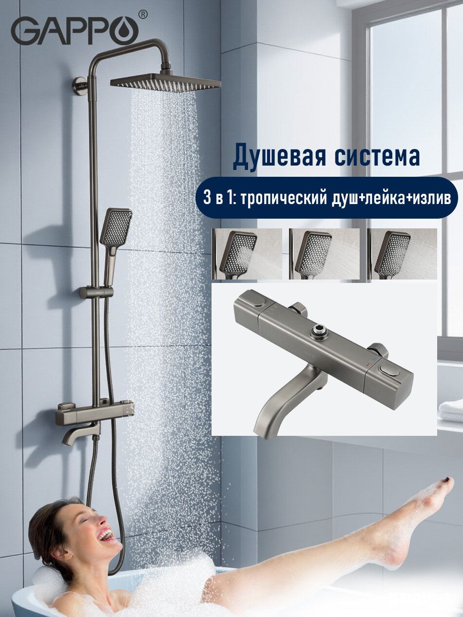 GAPPO термостатический смеситель для душа цвет оружейная сталь G2491-9