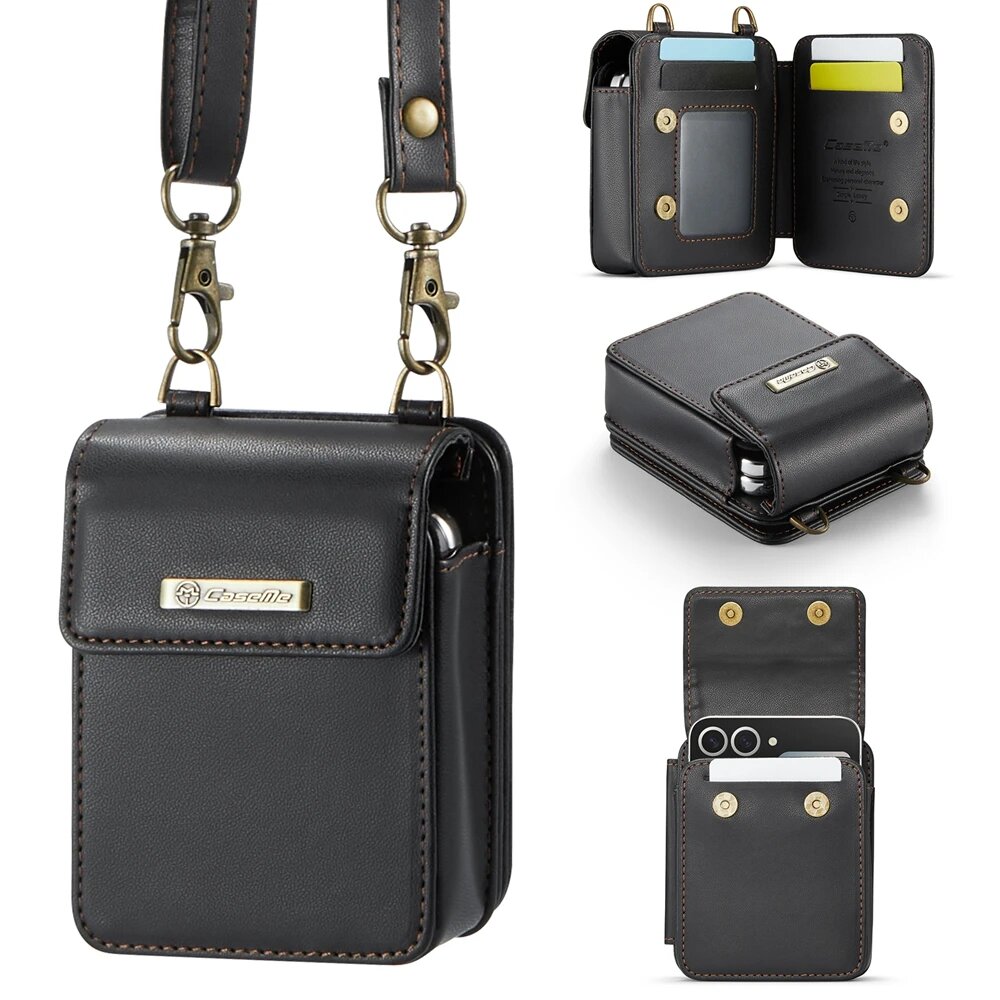 Кожаная сумка через плечо для Samsung Z Flip 7, 4, 5, 6, чехол-кошелек Motorola Razr, Черный, черный