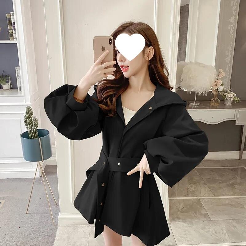 Короткая ветровка для миниатюрных женщин, осень 2025 г, корейский стиль, свободная куртка с капюшоном и рукавами-фонариками большого размера