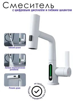 Смеситель для кухни с гибким изливом, термостатический, с температурным дисплеем. Voria
