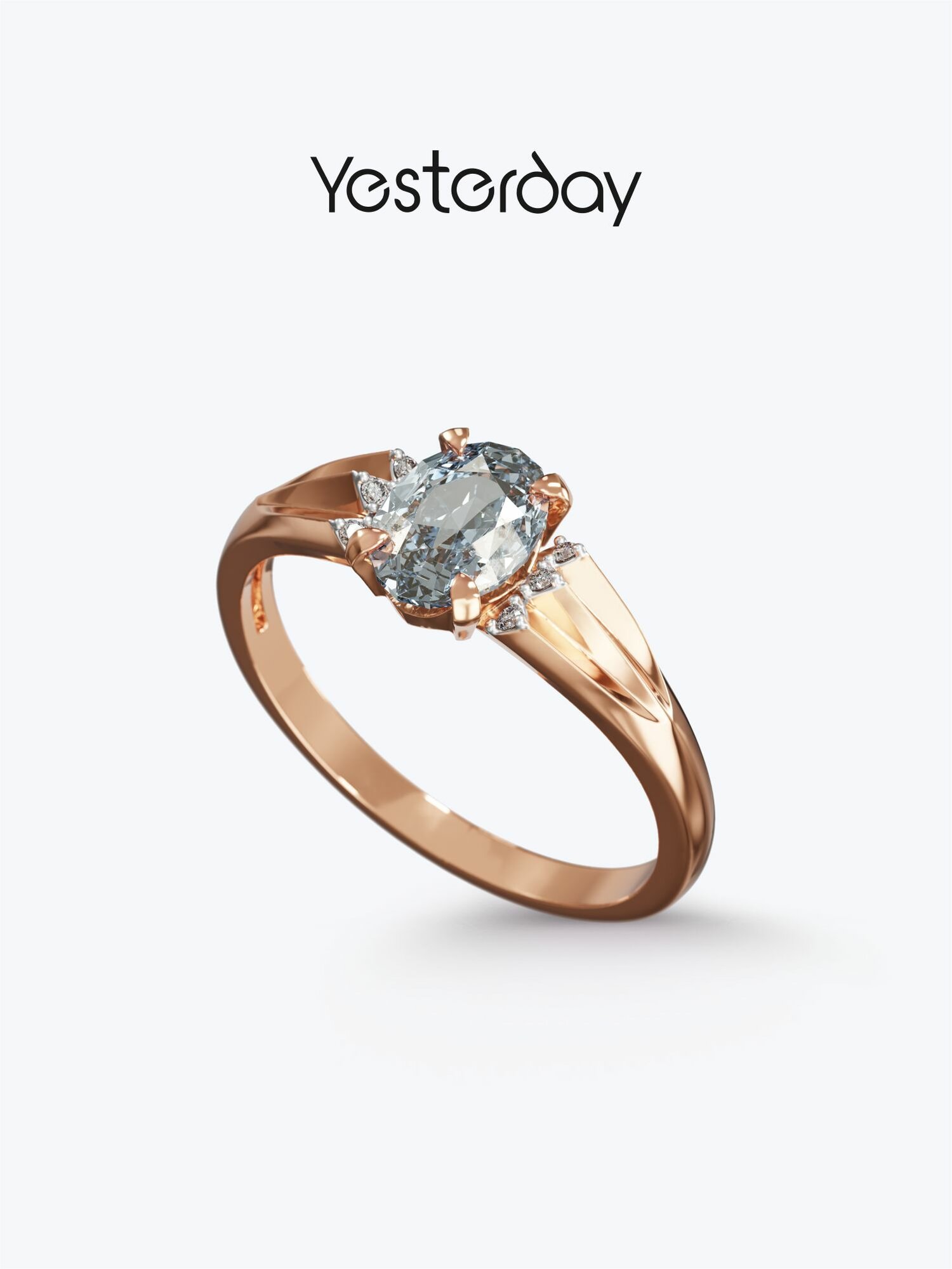 Кольцо, красное золото, 585 проба, топаз, фианит