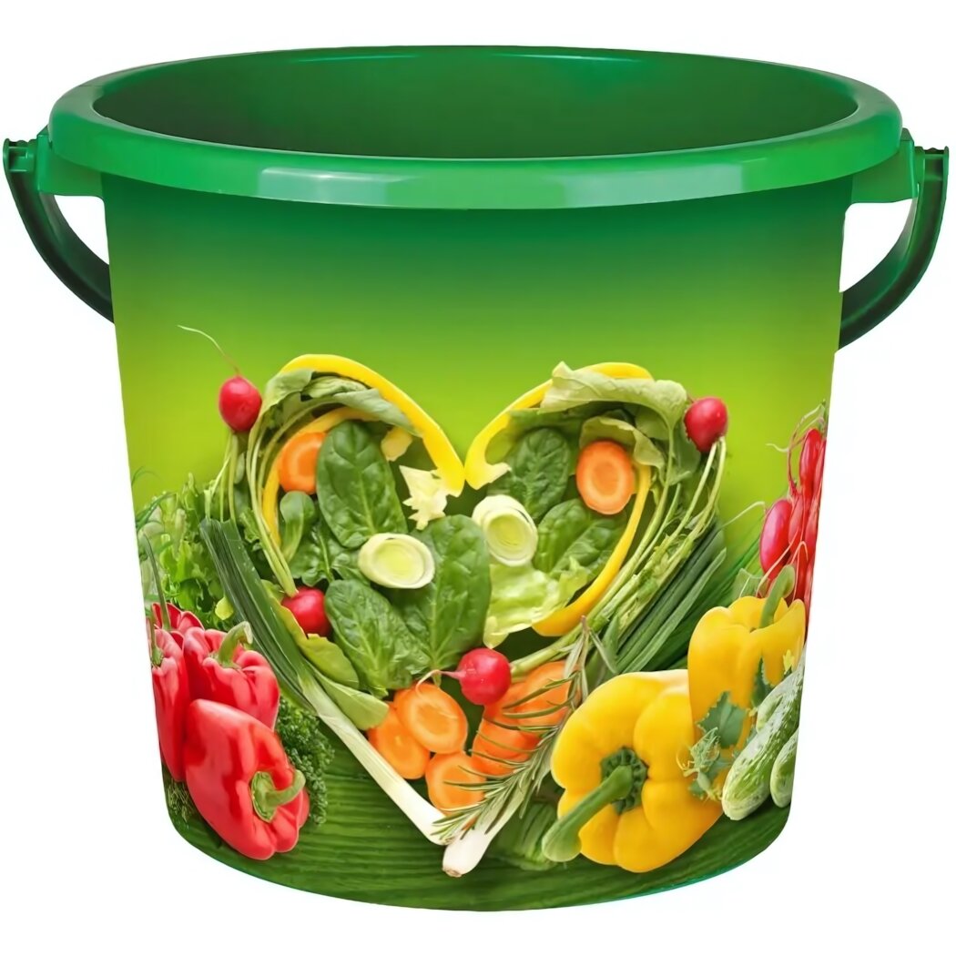 Ведро пластиковое "Зелёная грядка" 10л, удобное, прочное, для дома и дачи