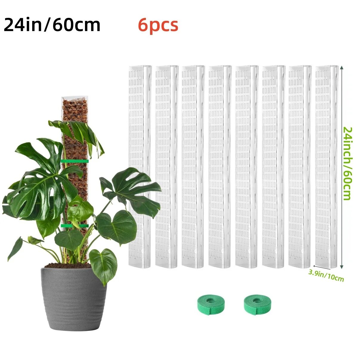 Пластиковый столб для растений Monstera 24/36/48 дюймов Зеленый, 24inch--6pack