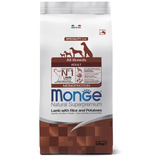 Корм для взрослых собак всех пород Monge Speciality Line Adult All Breeds ягненок с рисом и картофелем 2,5 кг