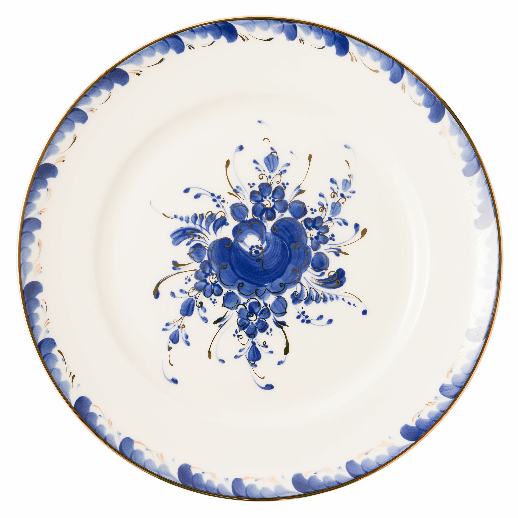 Тарелка. Объединение "гжель". "Энтони" (Классическая роза), 200мм, фарфор, золото