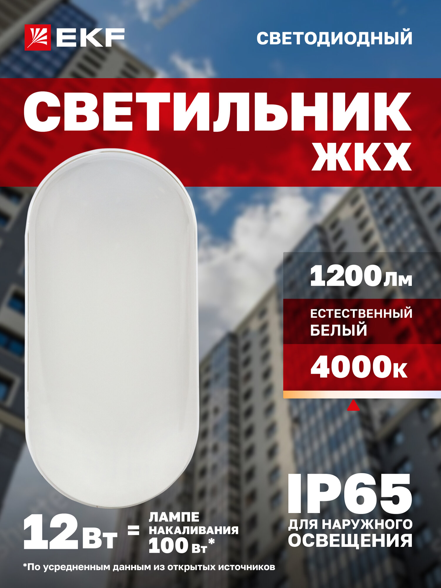 Светильник светодиодный ЖКХ EKF LUMA овал ДПО-2005 12Вт 4000K IP65