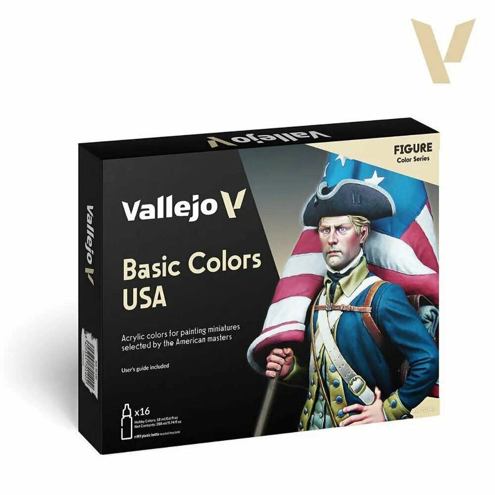KNOW EASY-Краски акриловые для моделирования Vallejo серии Figure Сolor Series - Basic Colors USA 70140 (16 красок по 18 мл)