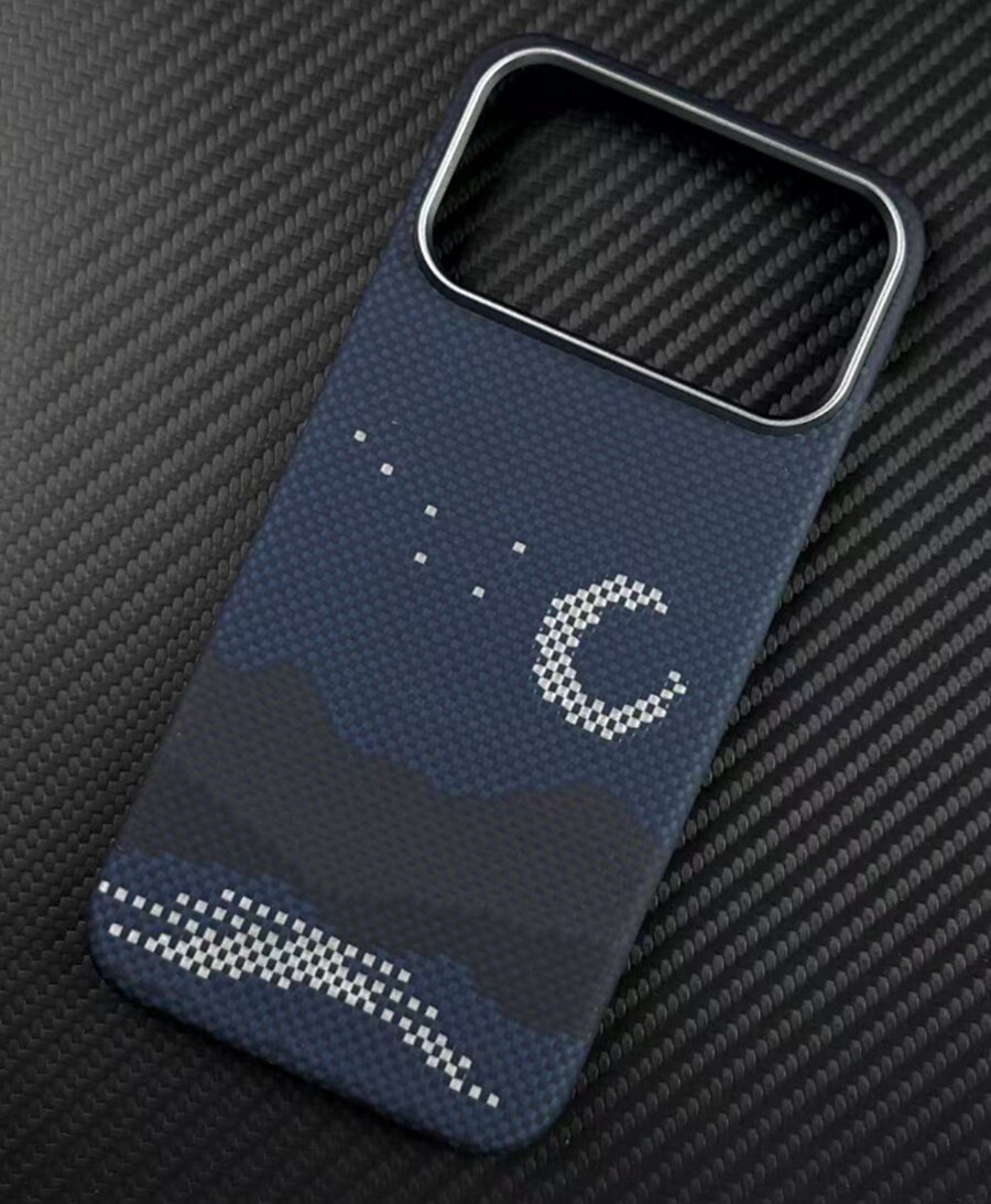 Карбоновый чехол Carbon Shield для iPhone 17 Pro Metal Frame с Magsafe Glowing Gray