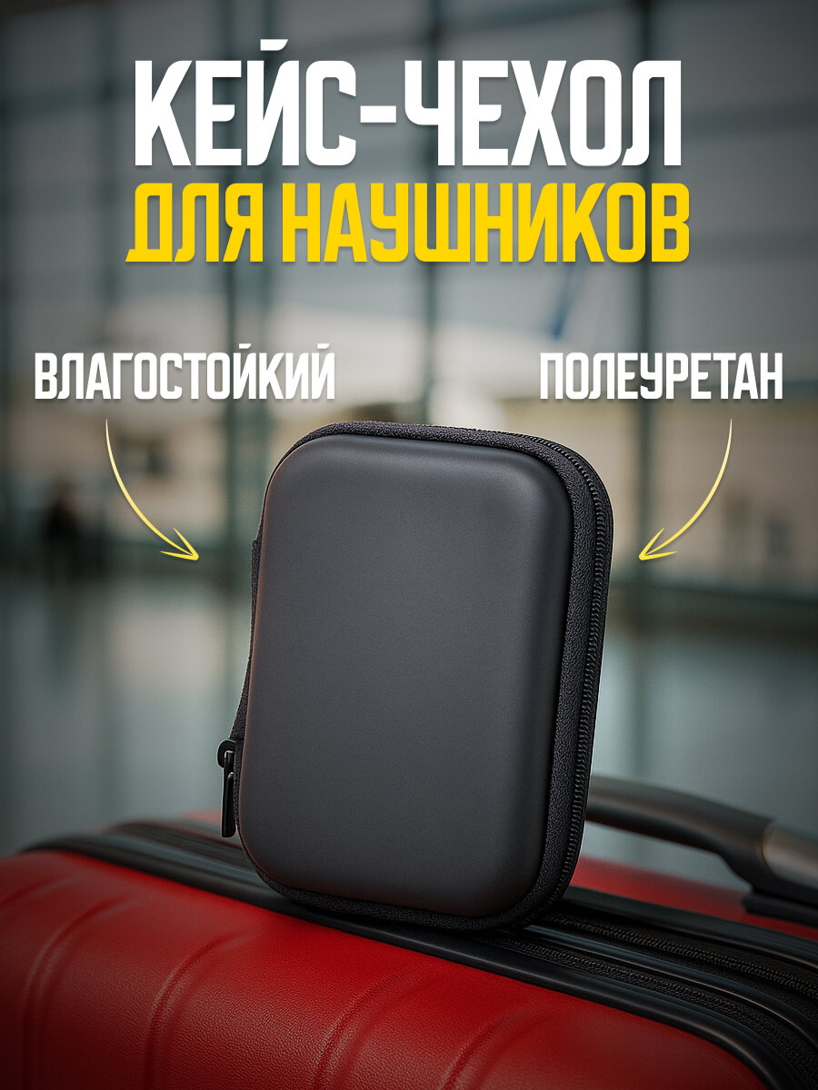 Чехол-кейс на молнии для проводных и беспроводных наушников, зарядки, проводов / кабелей и аксессуаров
