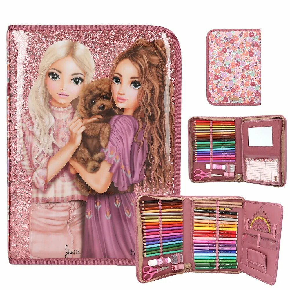 Depesche TOP Model Пенал для девочки, 3 секции с канцелярией - FLORAL, топ модель