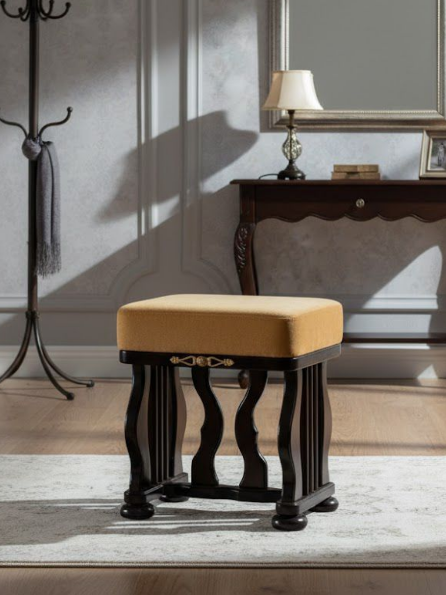 Пуфик банкетка в прихожую"Джульетта" (орех, ткань крем), мягкий