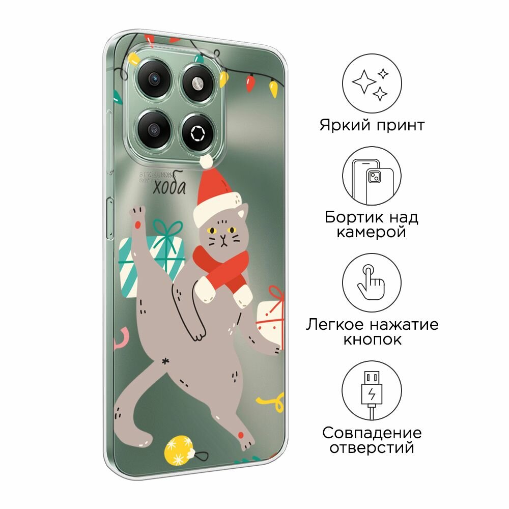 Чехол на Honor X6b / Хонор X6b с принтом Новогоднее хоба, прозрачный — фото 1