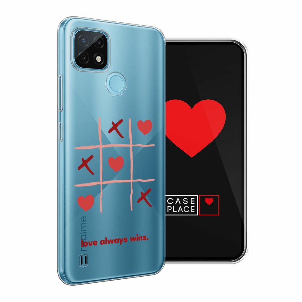 Чехол на Realme C21 / Реалми С21 с принтом "love always wins - 14 февраля", прозрачный — фото 1