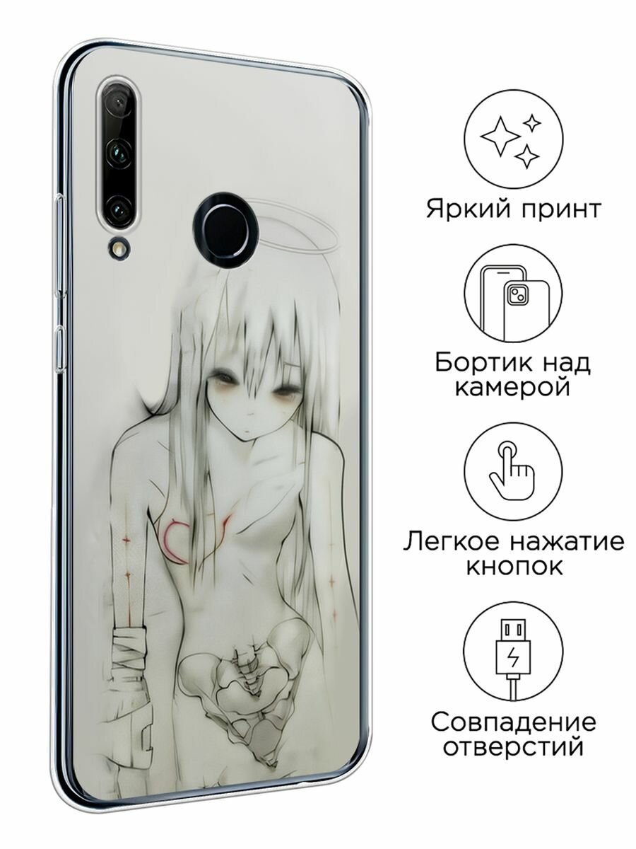 Чехол на Honor 10i/20 Lite 2019/20e/Huawei P Smart Plus 2019 / Хонор 10i с принтом "Аниме рисунок чёрно-белый" — фото 1