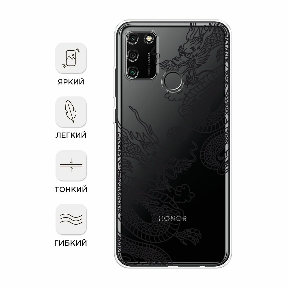 Чехол на Honor 9A / Хонор 9А с принтом "Два китайских дракона", прозрачный — фото 1