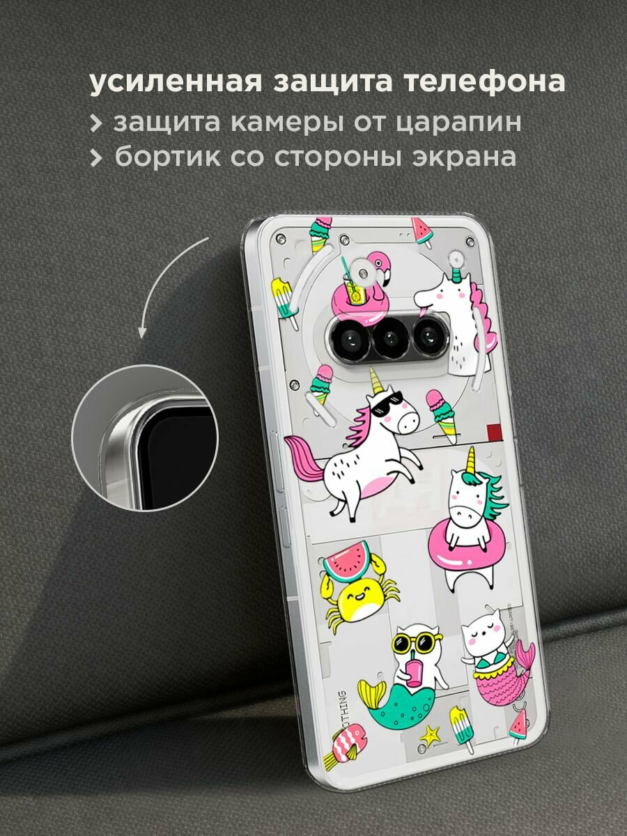 Чехол на Nothing Phone 3a / Нотинг Фон 3а с принтом "Единороги в отпуске", прозрачный — фото 1
