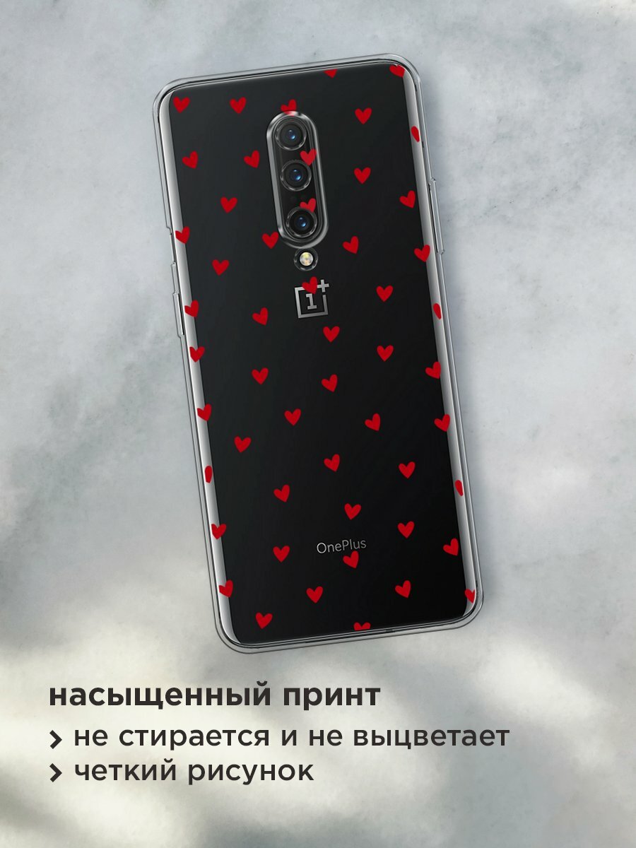 Чехол на OnePlus 8 / ВанПлас 8 с принтом "Red hearts", прозрачный — фото 1