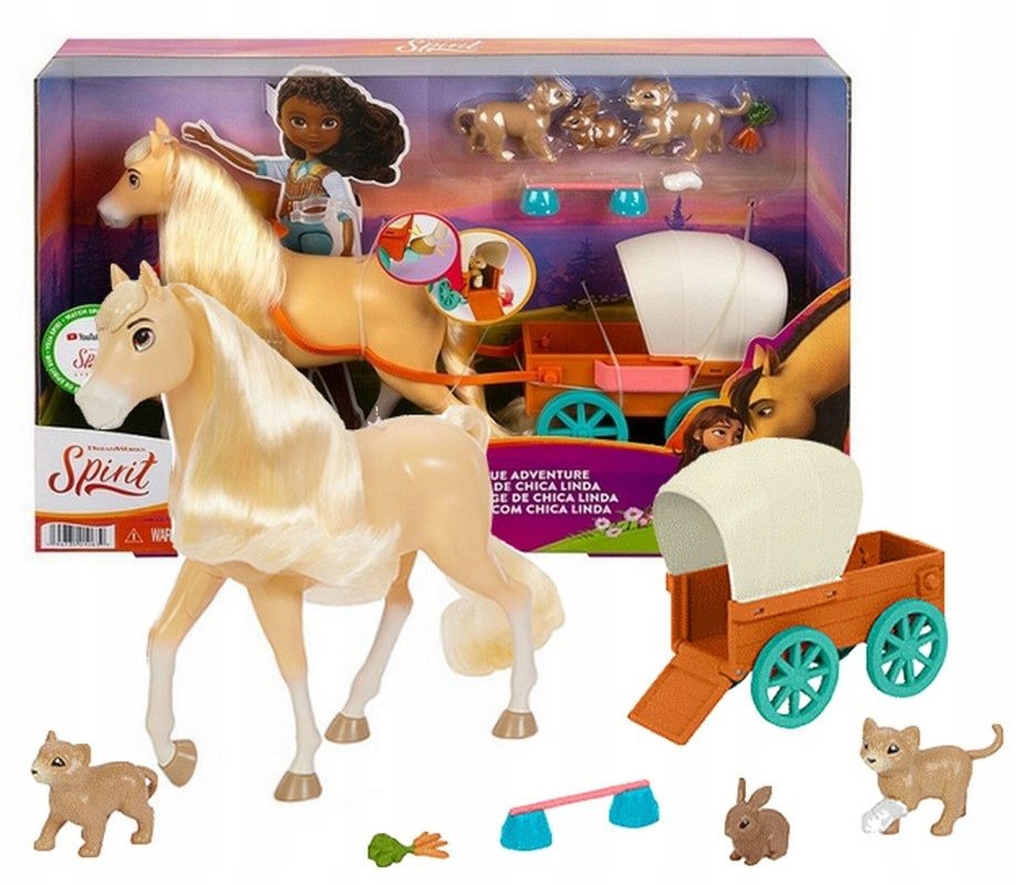Фигурка Spirit Mustang - Мустанг: Дух Свободы - Набор Лошадь Чика Линда и повозка с животными и аксессуарами HCH51