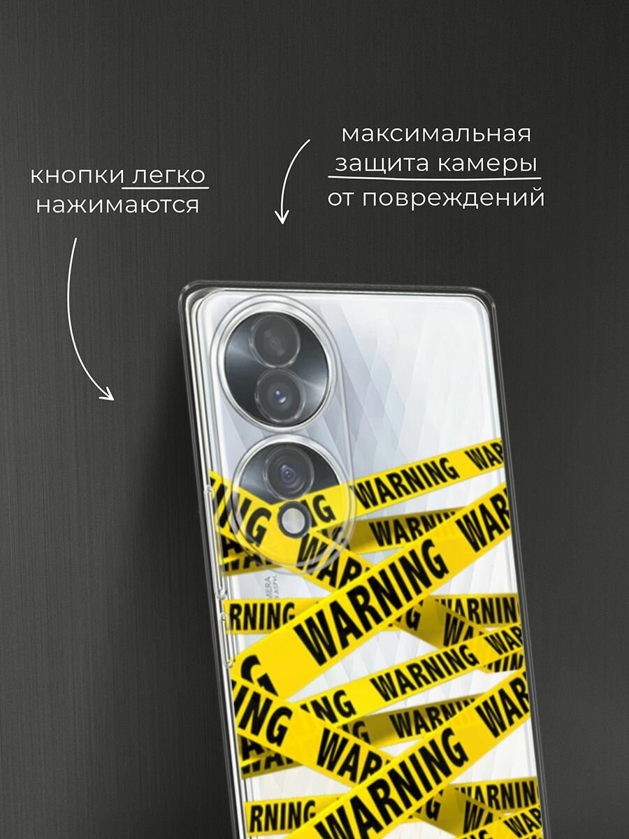 Чехол на Honor 70 / Хонор 70 с принтом "Warning!", прозрачный — фото 1