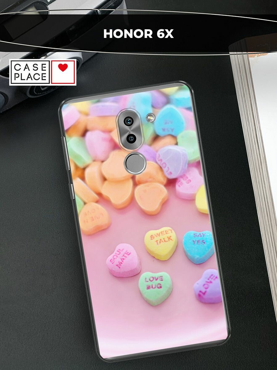 Чехол на Honor 6X / Хонор 6Х с принтом "Конфетки сердечки 2"