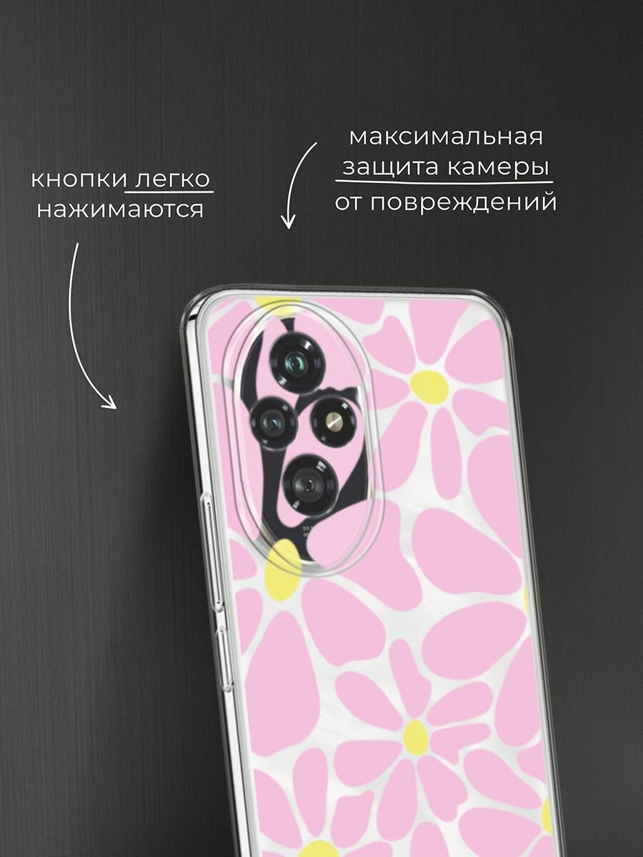 Чехол на Honor 200 / Хонор 200 с принтом "Розовые лепестки 2", прозрачный — фото 1