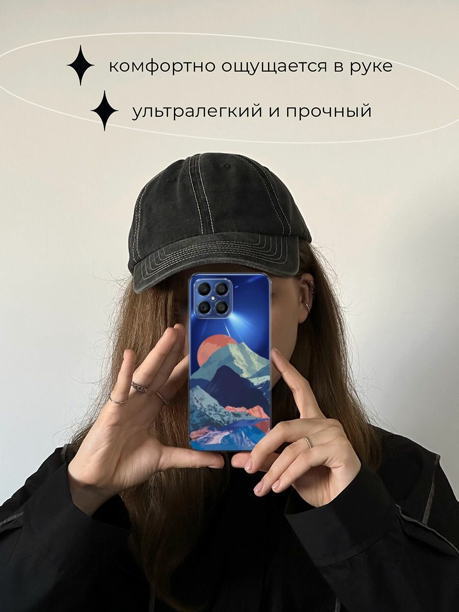 Чехол на Honor X8 / Хуавей X8 с принтом "Закат в снежных горах", прозрачный — фото 1