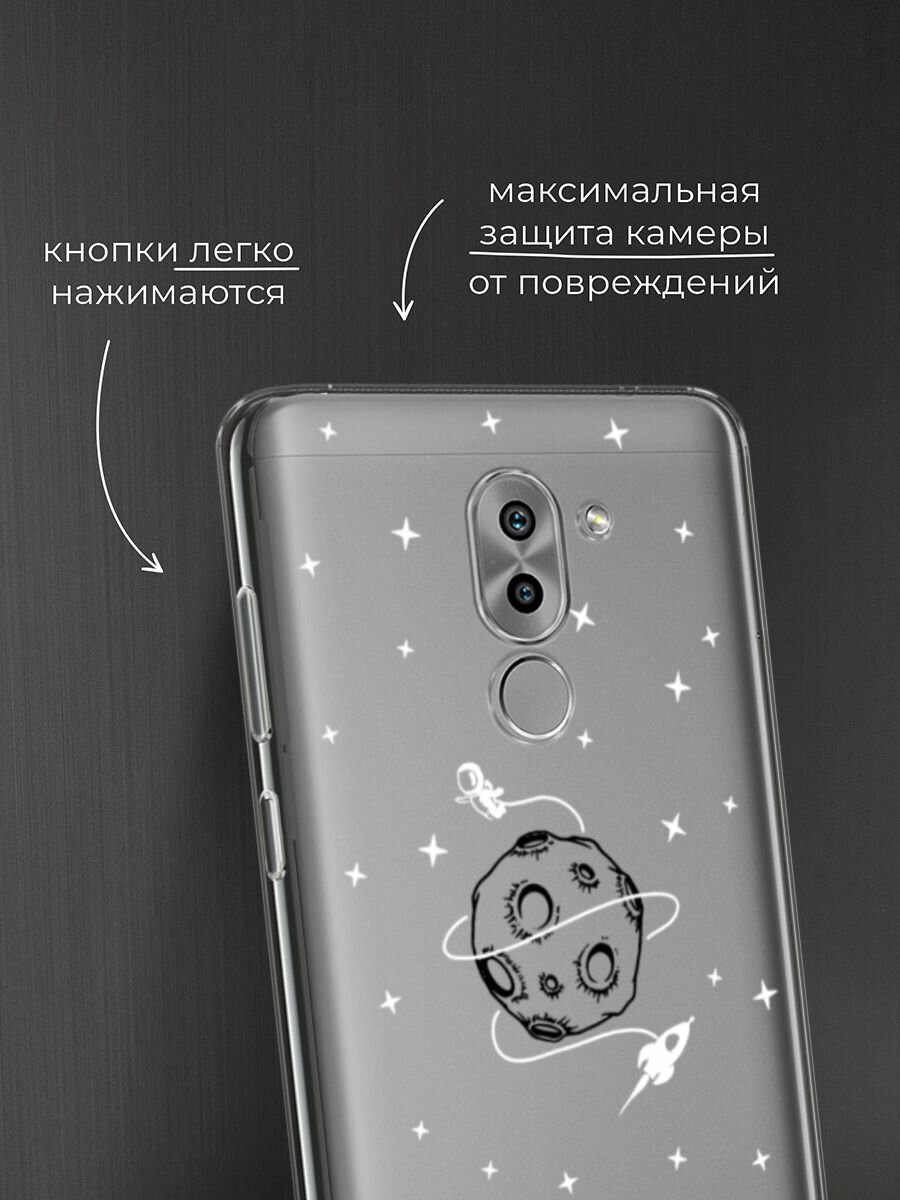 Чехол на Honor 6X / Хонор 6Х с принтом "Полет вокруг луны", прозрачный — фото 1