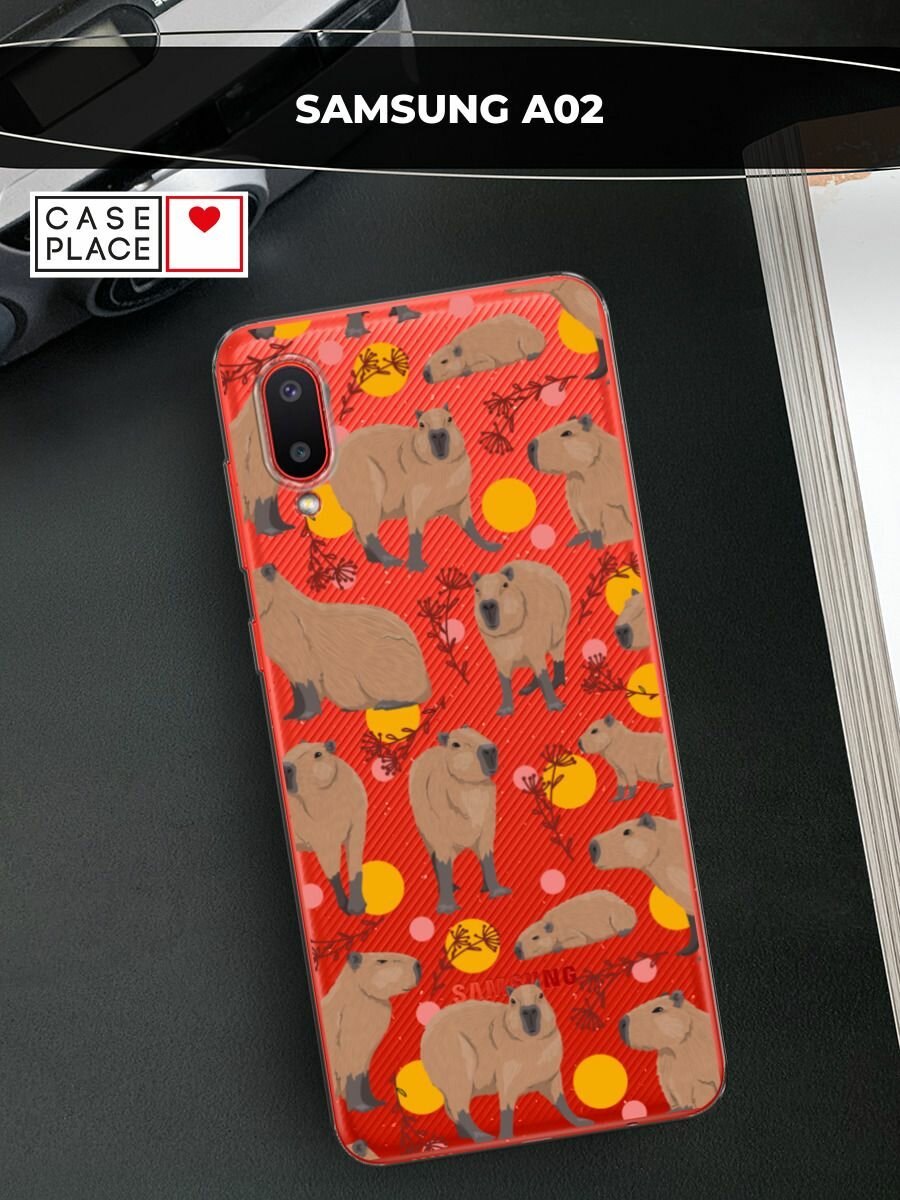 Чехол на Samsung Galaxy A02 / Самсунг Галакси А02 с принтом "Капибара паттерн", прозрачный