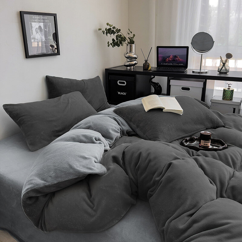 Пододеяльник с флисовой подкладкой, утолщенный комплект постельного белья, четырехкомпонентный набор для сна без одежды, коралловый флис, молочный флис, простыня, трехкомпонентный набор для студенческого общежития