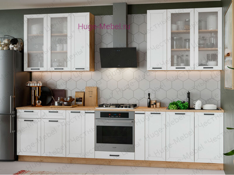 Белая кухня 3.1 метра "Альфа" Huge Mebel . Ширина 3100. Кухонные гарнитуры