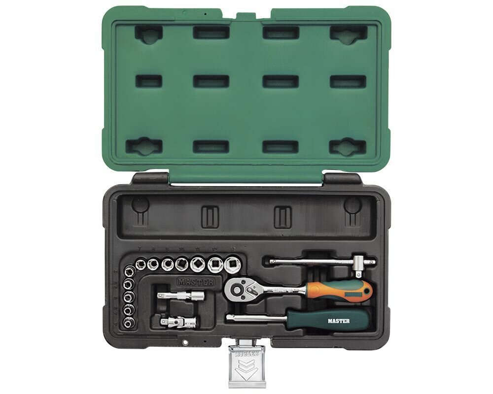 Набор инструментов (головок) 1/4" 6-гр. 17 предметов Master 208117-M с трещоткой 1/4 дюйма в маленьком кейсе