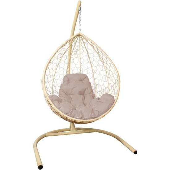 Подвесное кресло M-group капля с ротангом бежевое, бежевая подушка