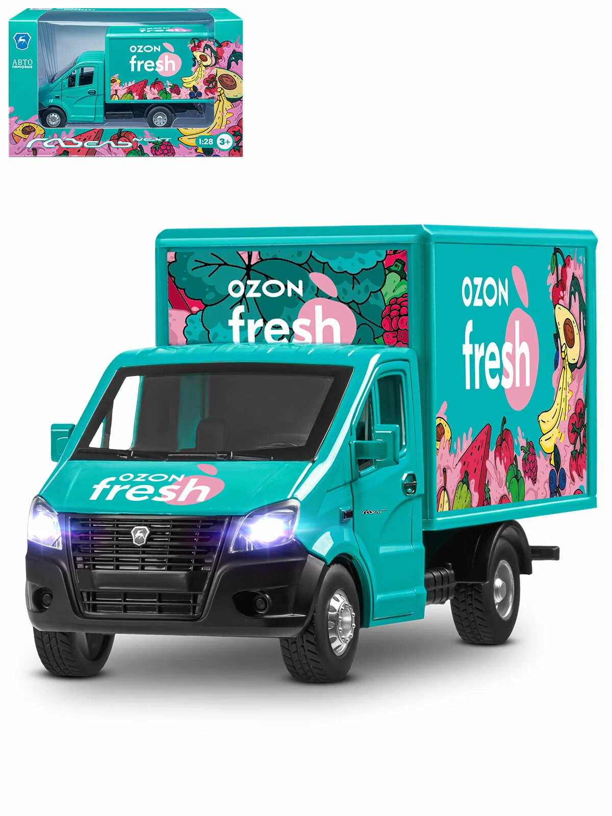 Машинка металлическая инерционная ТМ Автопанорама, ГАЗель NEXT OZON Fresh, свет, звук