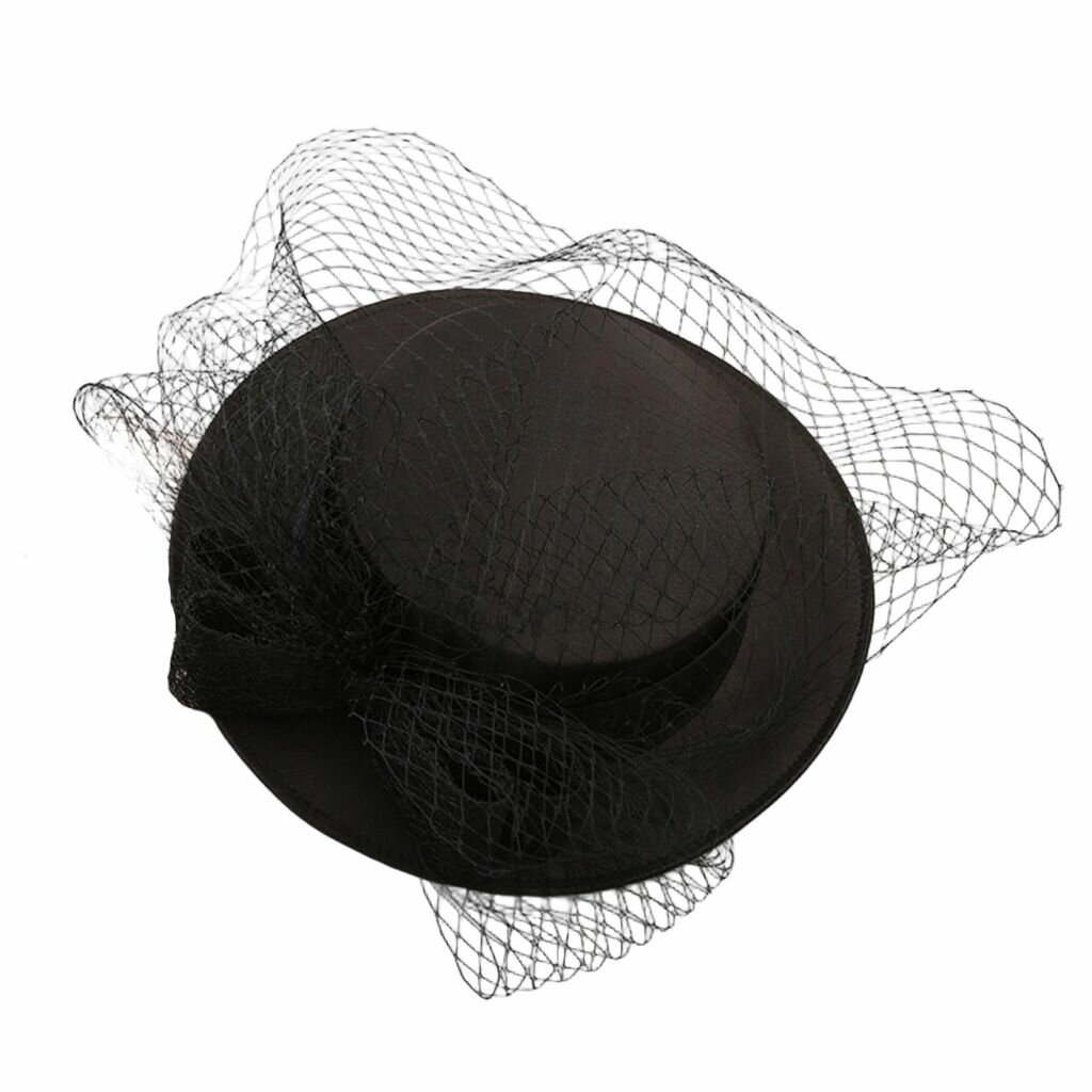 Цилиндр с сетчатым бантом-черный