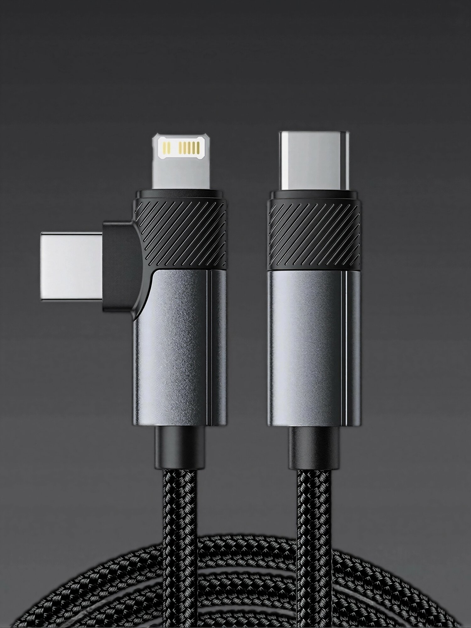 Кабель USB Type-C / Type-C + Lightning 2 в 1, 65 Вт, с быстрой зарядкой, 1 м, провод в оплетке REXANT