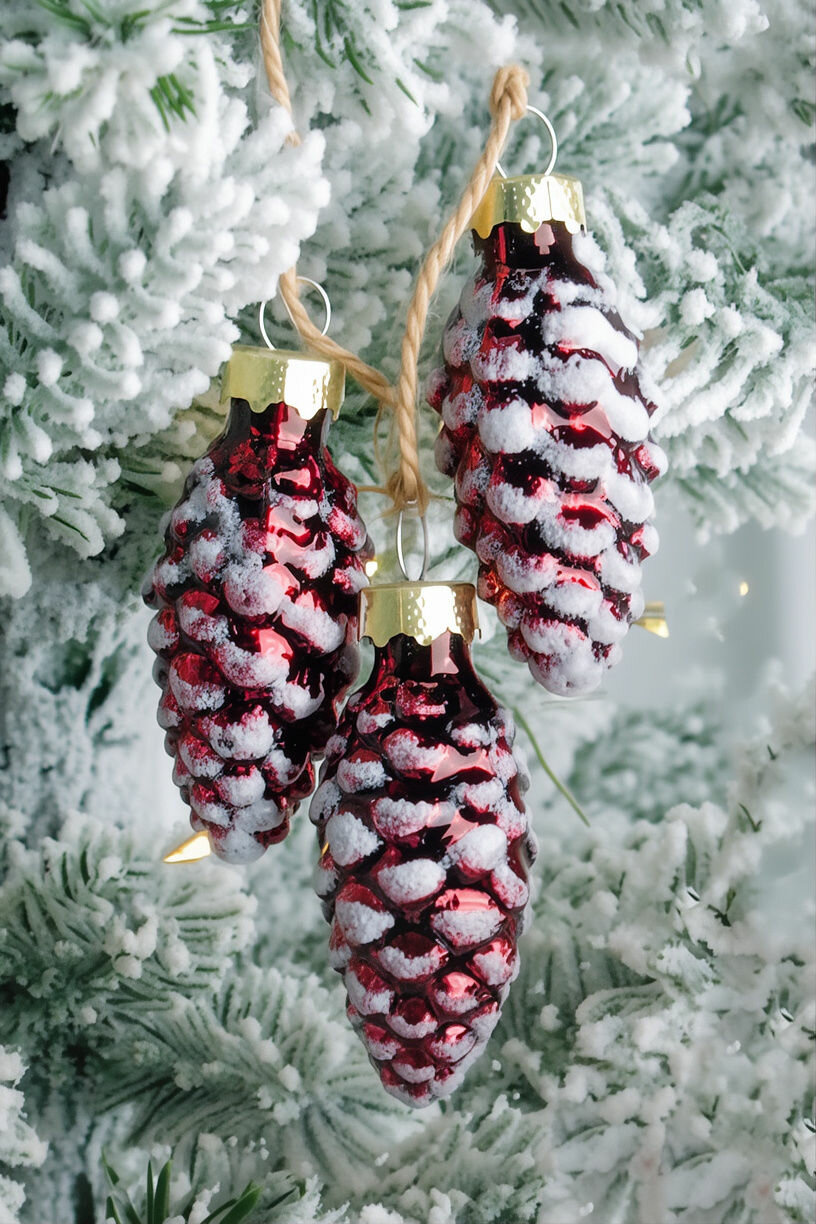 Ёлочное украшение-гроздь изящные шишки, бордовый, стекло, 14 см, Winter Deco 1001373