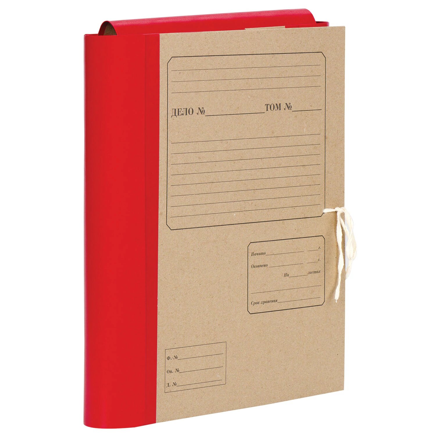 Папка для бумаг архивная А4 (225310 мм), 80 мм, 4 завязки, крафт, корешок — бумвинил, 123203