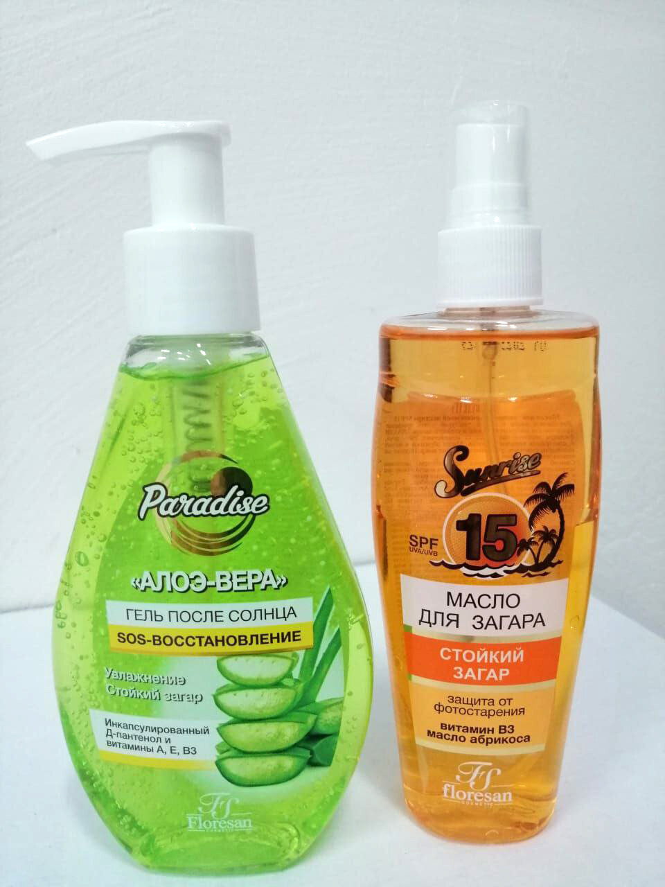 Floresan Масло для загара Абрикосовый нектар SPF 15 135мл + Гель после солнца Алоэ-вера 160мл - Набор