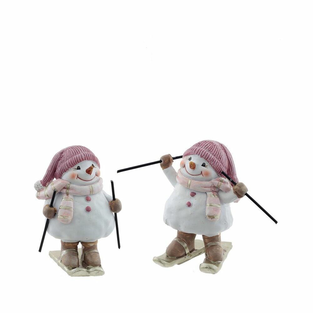 Набор новогодних фигурок: "Снеговики на лыжах". Размер каждой фигурки: 6 х 5 х 7.5 см.
