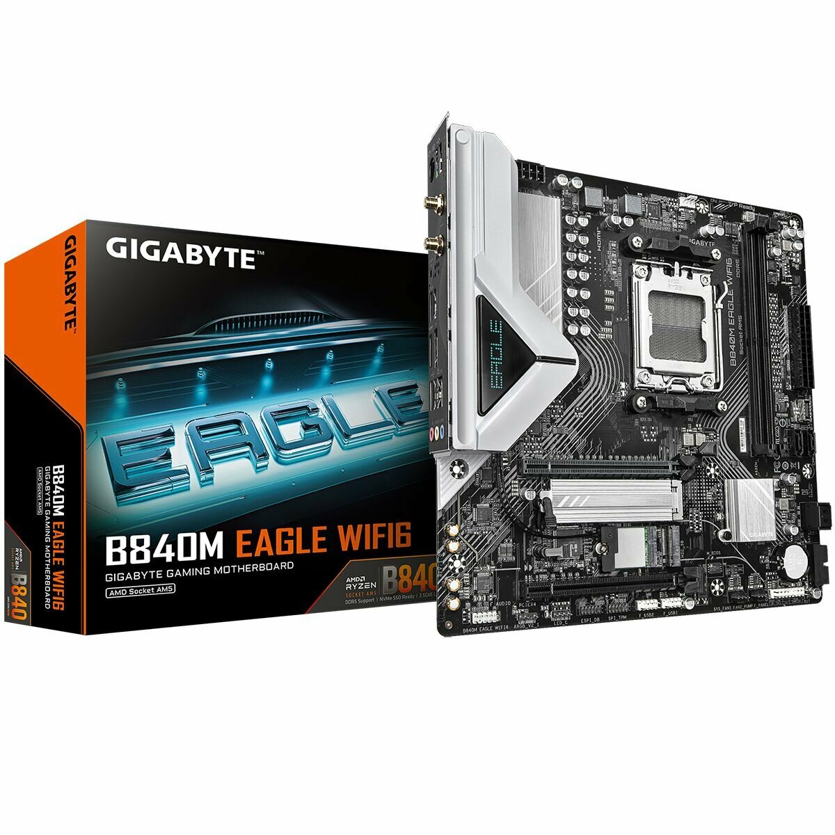 Материнская плата Gigabyte B840M EAGLE WIFI6, AM5, AMD B840, Micro-ATX, RTL (B840M EAGLE WIFI6)