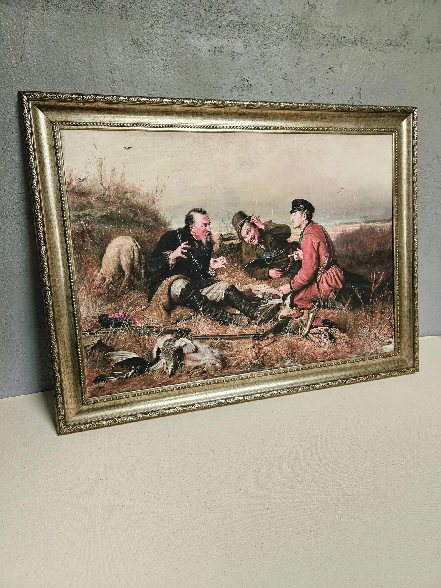 Картина в раме "Василий Перов - Охотники на привале" репродукция, 51х71 см