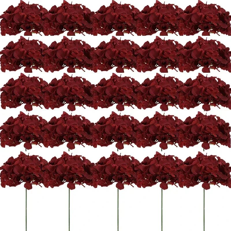 Искусственные цветы гортензии, шелковые, бордовые, 25 шт. Бордовый, 25pcs Wine